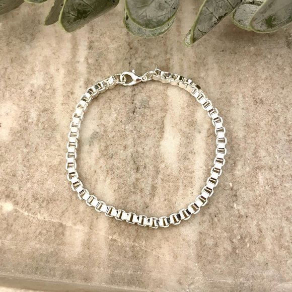 Jewelry | 925 Sterling Silver Box Chain Bracelet 4 Mm Box Link Bracelet ...